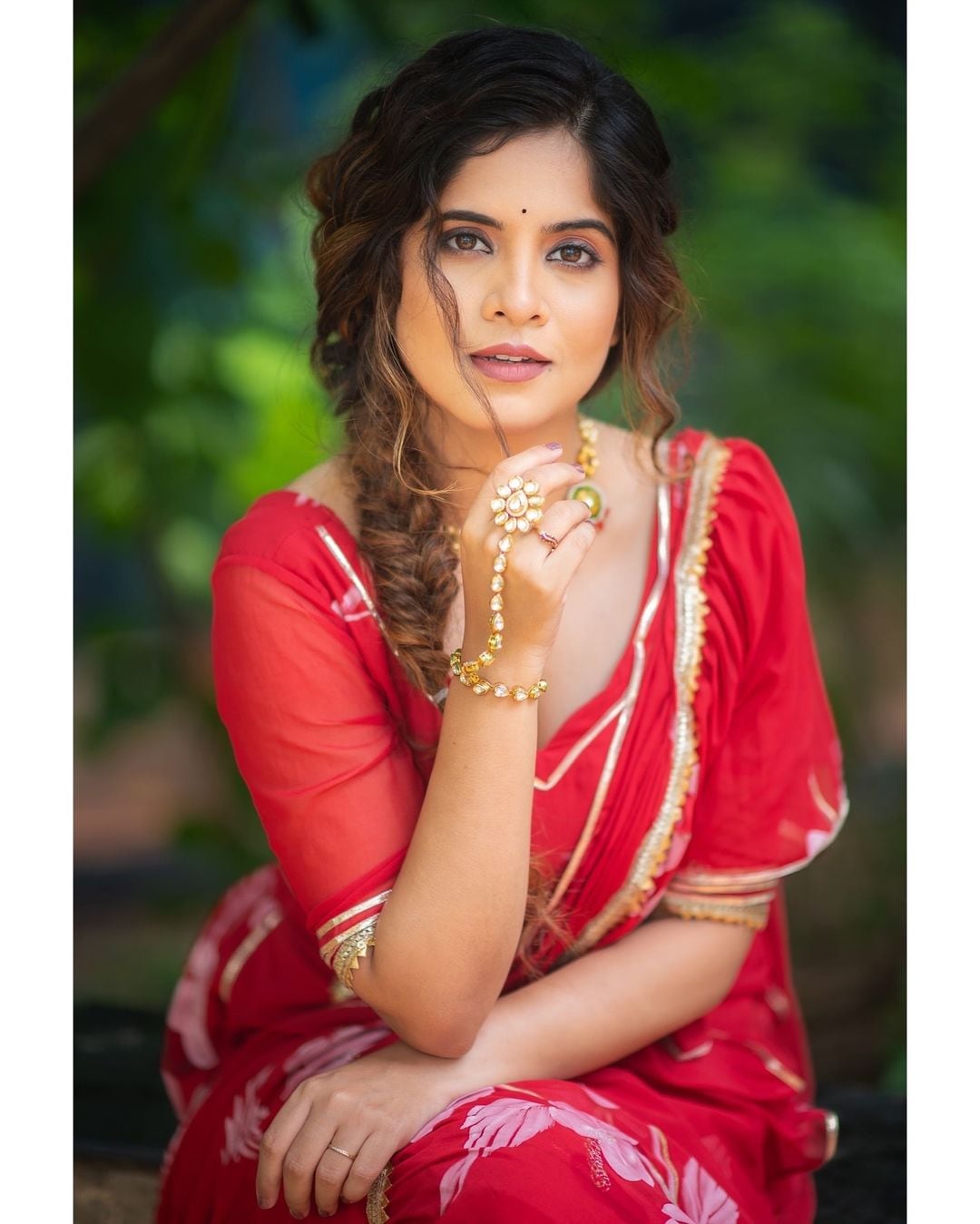 Marathi Actress Amruta Deshmukh Photoshoot In Red Saree Look