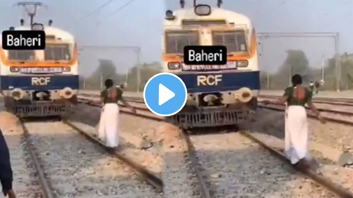 Girl making reel on railway track whil train came shocking video goes viral on social media ...