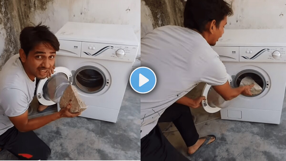 man throws big stone into washing machine netizens are furious after seeing what happened next ...